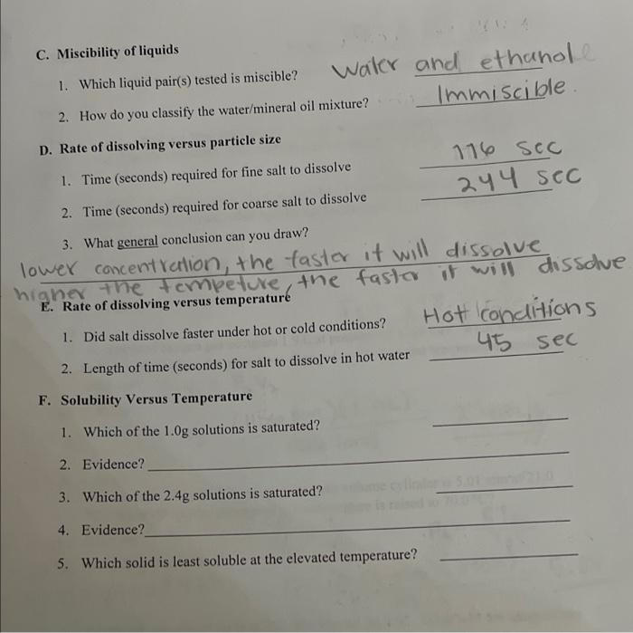 C. Miscibility of liquids 1. Which liquid pair(s) | Chegg.com