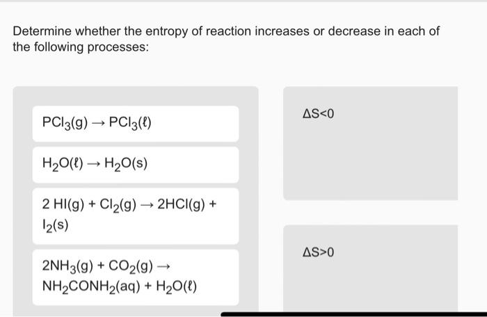 [Solved]: Determine whether the entropy of reaction increas
