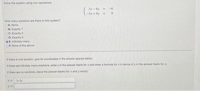 Solved Solve the system using row operations. | Chegg.com