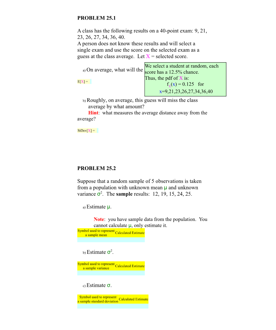 Solved PROBLEM 25.1A class has the following results on a | Chegg.com