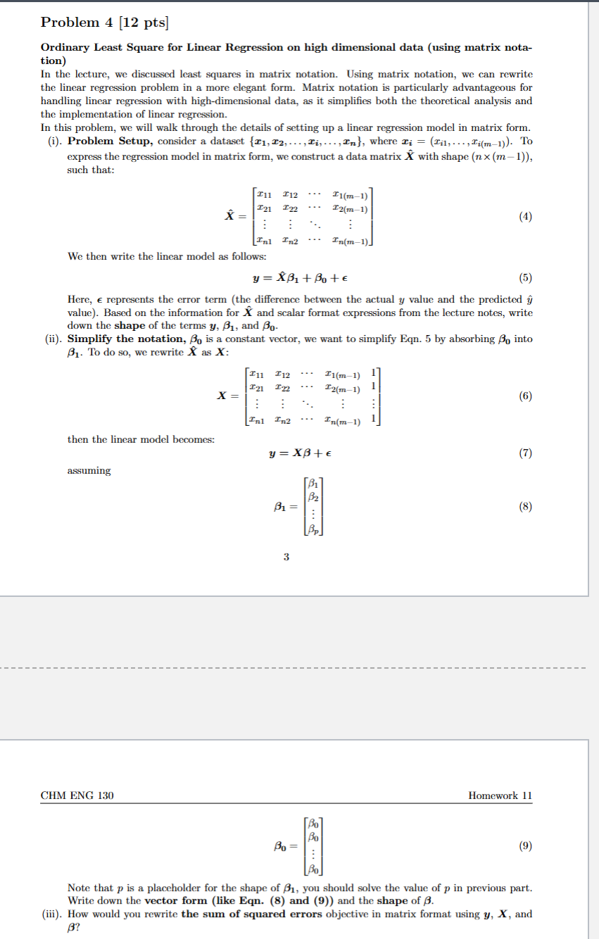 Solved Problem 4 [12 pts]Ordinary Least Square for Linear | Chegg.com