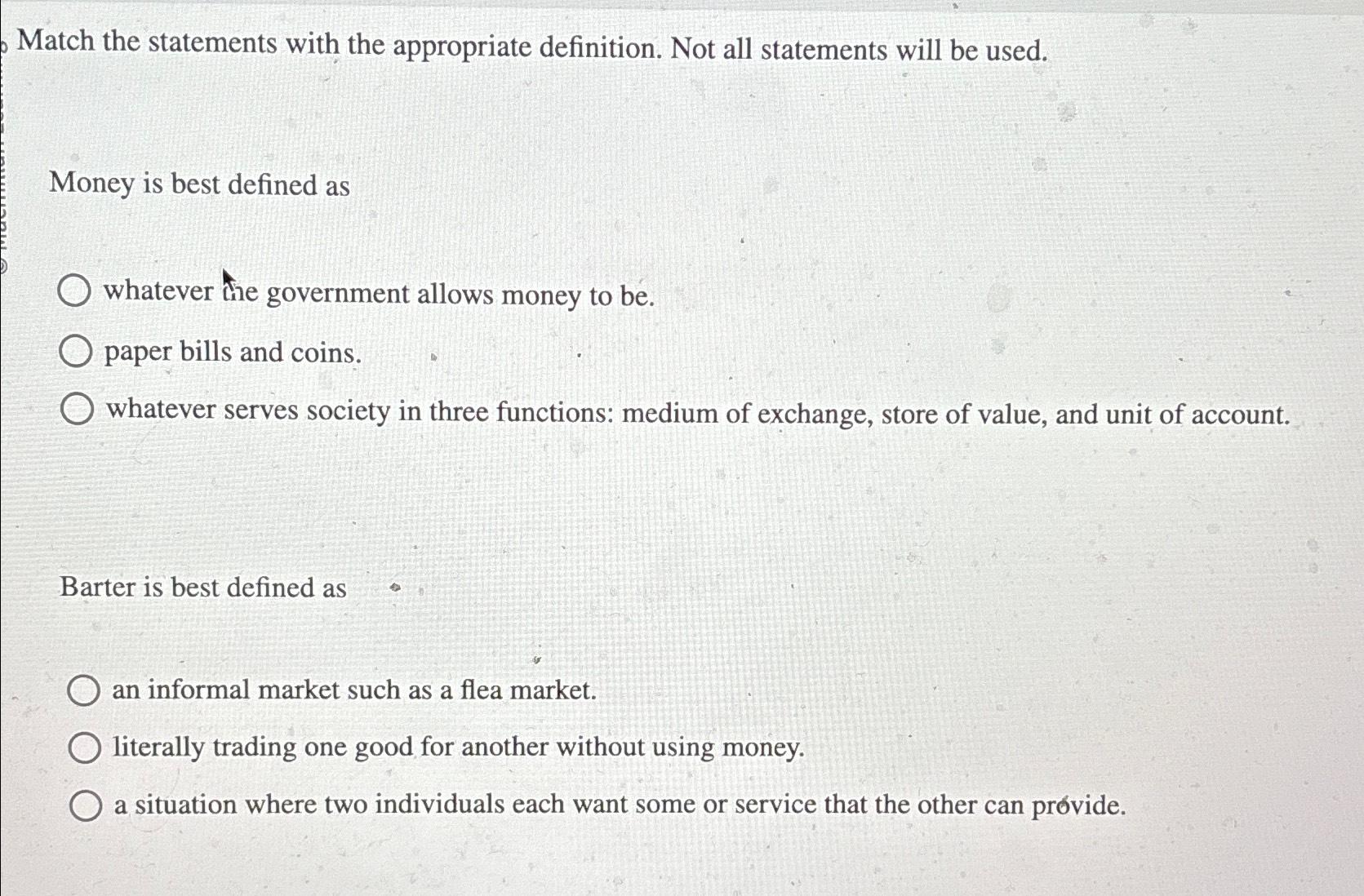 Solved Match the statements with the appropriate definition. | Chegg.com
