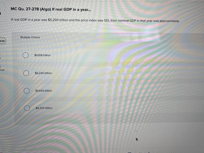 Solved MC Qu. 27-278 (Algo) If real GDP in a year... If real | Chegg.com Solved MC Qu. 27-278 (Algo) If real GDP in a year... If real | Chegg.com