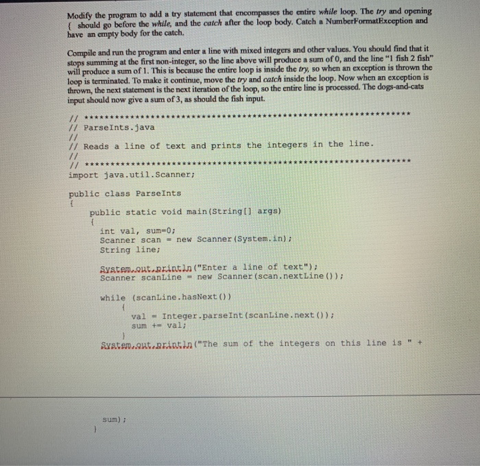 Solved 2. ParseInts File Parseits java contains a program | Chegg.com