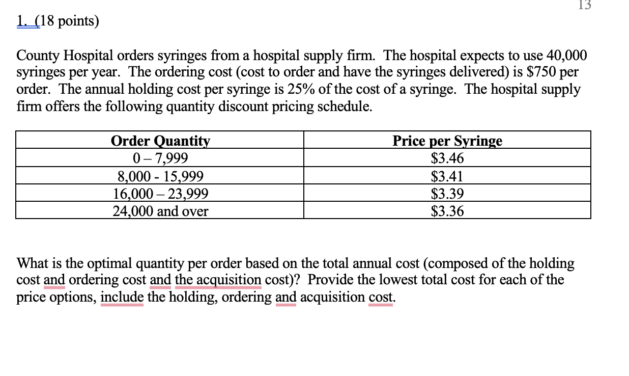 (18 ﻿points)County Hospital orders syringes from a | Chegg.com