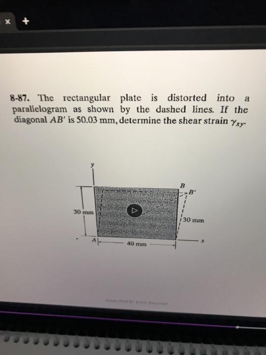 Solved x + a 8-87. The rectangular plate is distorted into | Chegg.com
