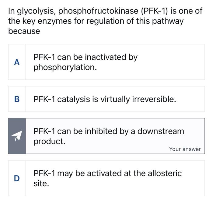 Solved In glycolysis, phosphofructokinase (PFK-1) is one of | Chegg.com