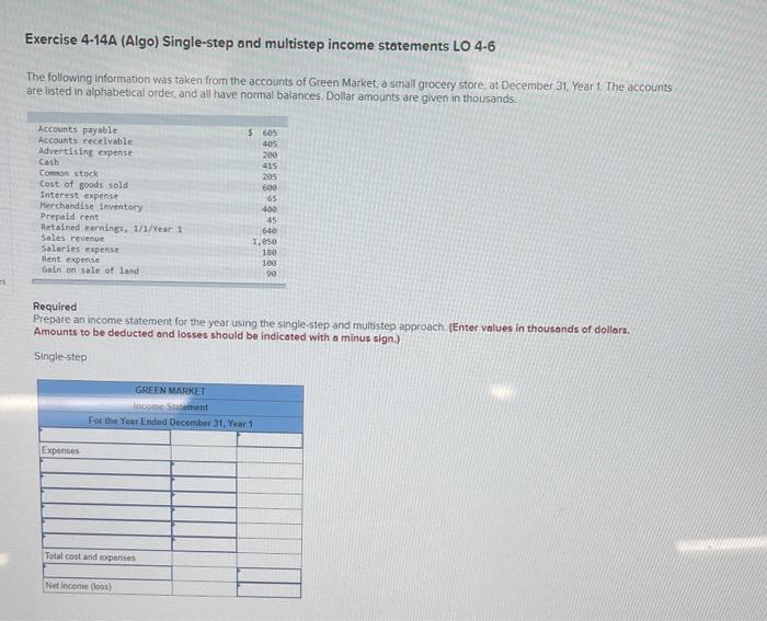 Solved Exercise 4-14A (Algo) Single-step and multistep | Chegg.com