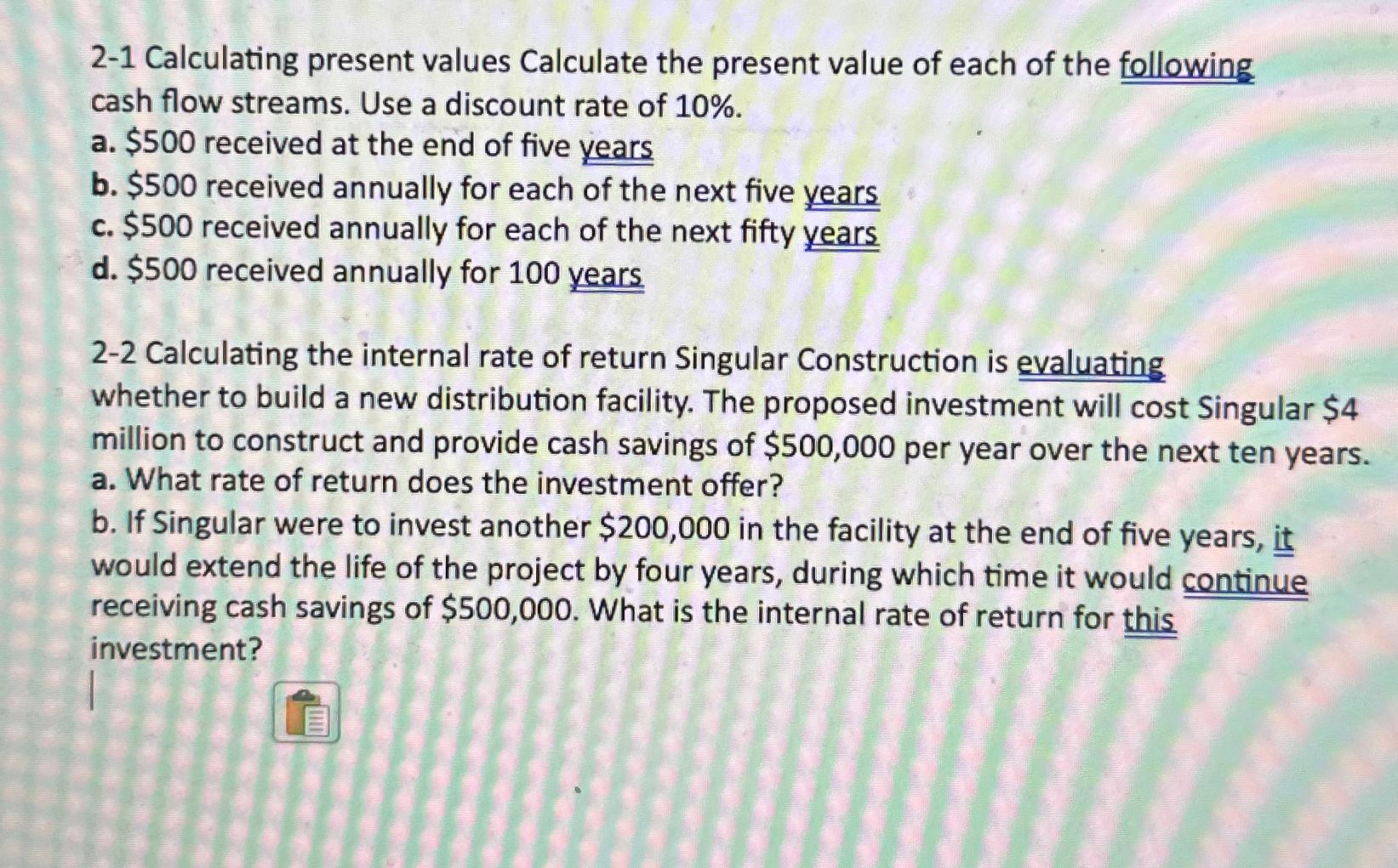 Solved 2-1 ﻿Calculating present values Calculate the present | Chegg.com