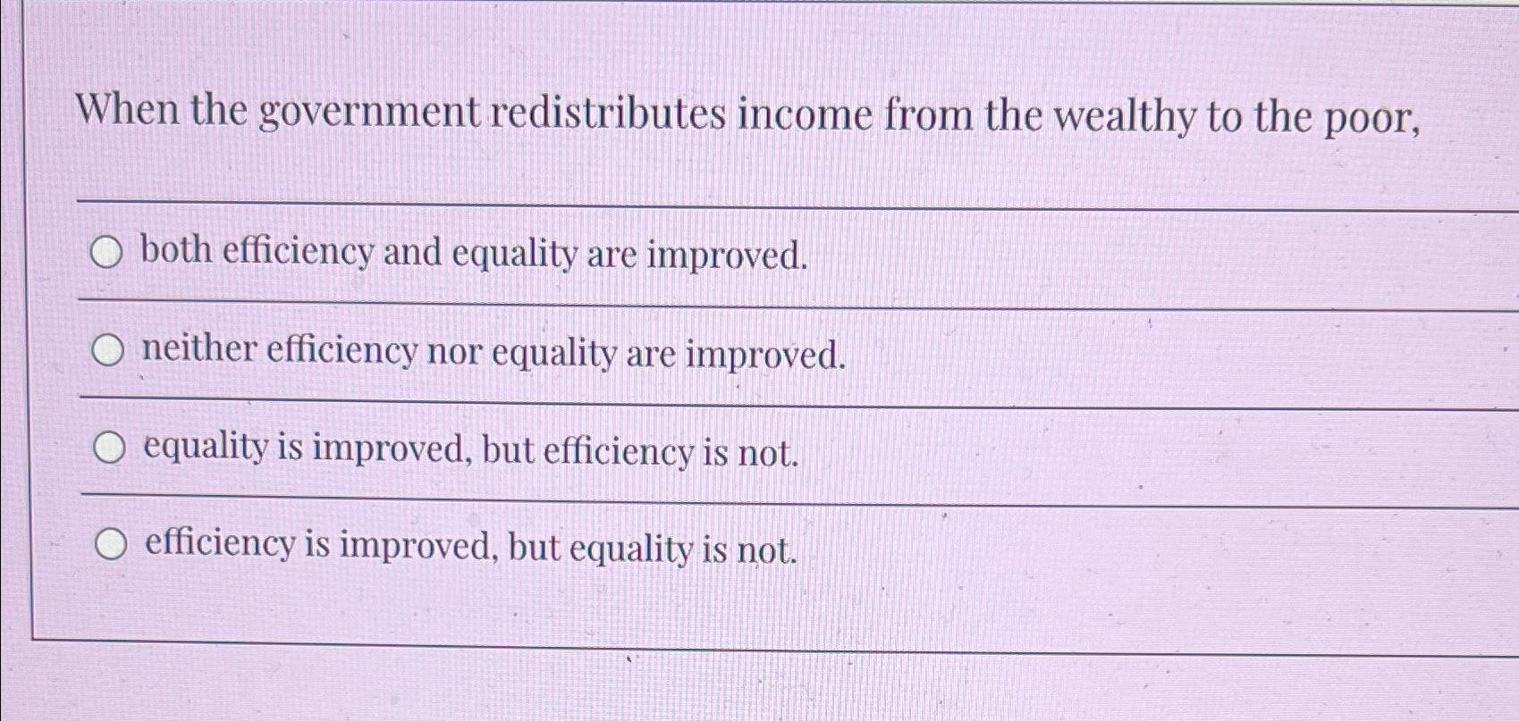 Solved When the government redistributes income from the | Chegg.com