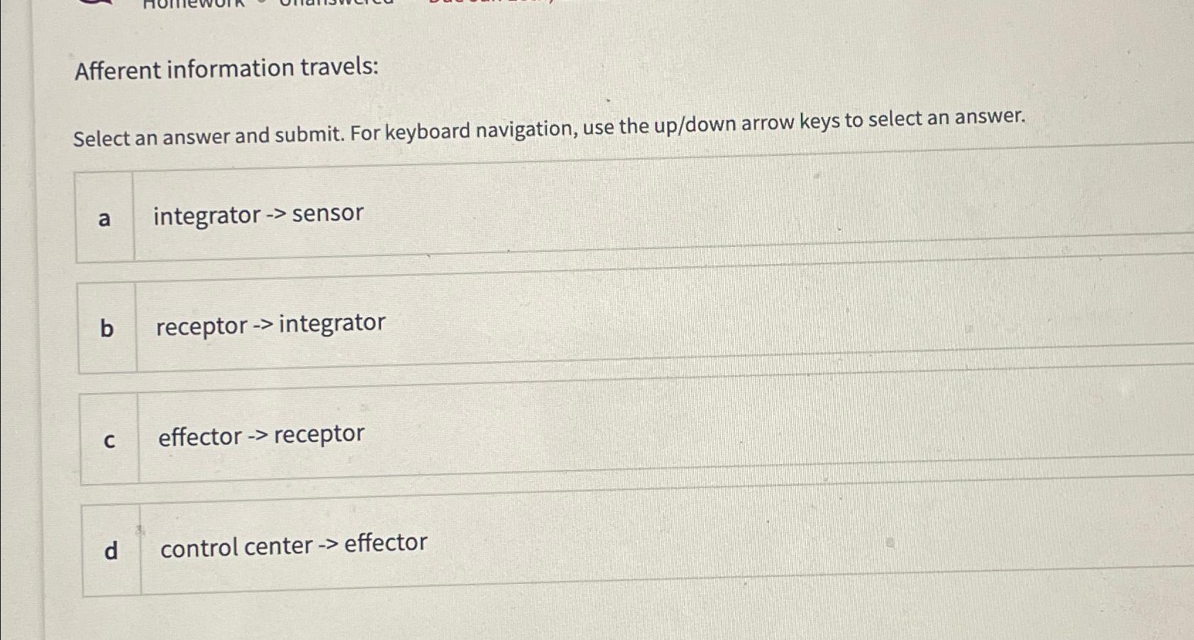 Solved Afferent information travels:Select an answer and | Chegg.com