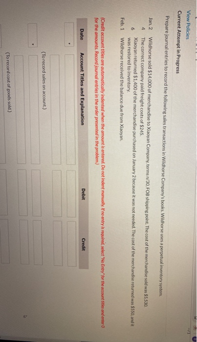 Solved View Policies Current Attempt in Progress Prepare | Chegg.com