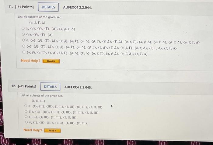 Solved 11. (-/1 Points) DETAILS AUFEXC4 2.2.044. List all | Chegg.com