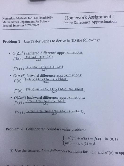 Numerical Methods for PDE (Math509) Mathematics | Chegg.com