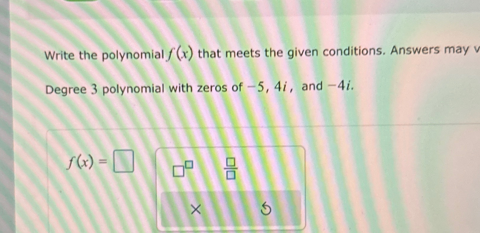 Solved Write the polynomial f(x) ﻿that meets the given | Chegg.com