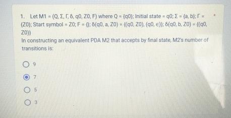 Solved Let M1=(Q,Σ,Γ,δ,q0,Z0,F) ﻿where Q=(q0) ﻿: Initial | Chegg.com