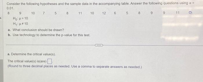 Solved Consider the following hypotheses and the sample data | Chegg.com