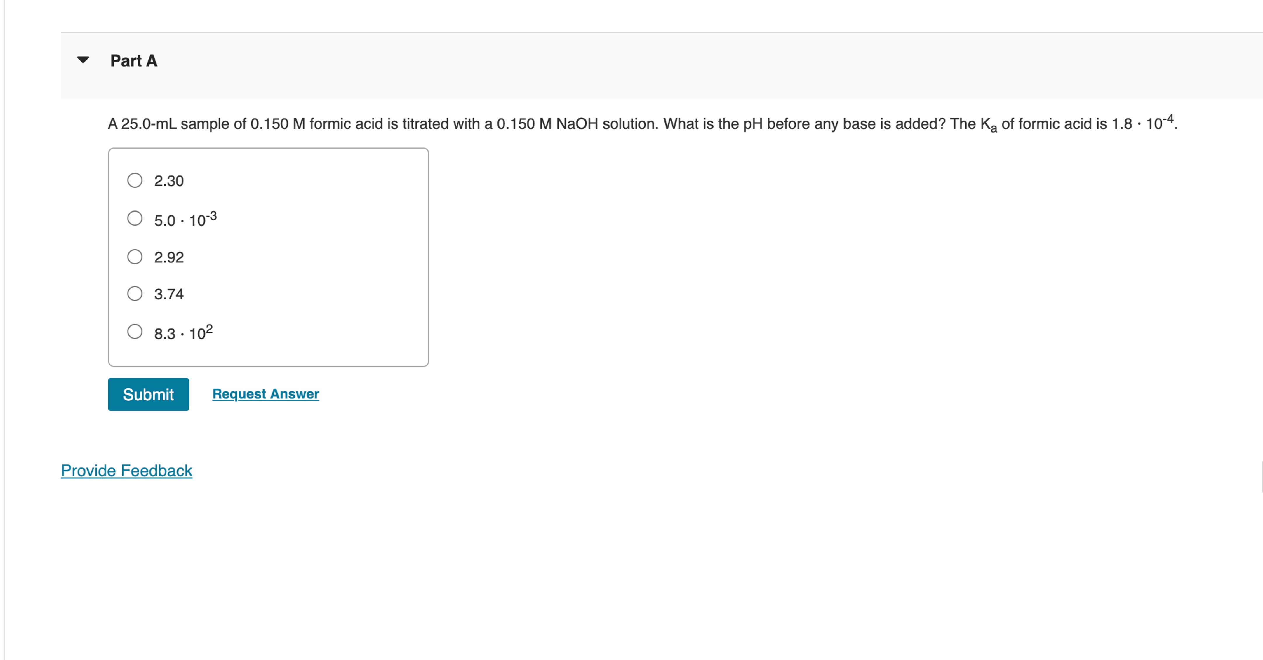 Solved Part AA 25.0-mL sample of 0.150M ﻿formic acid is | Chegg.com