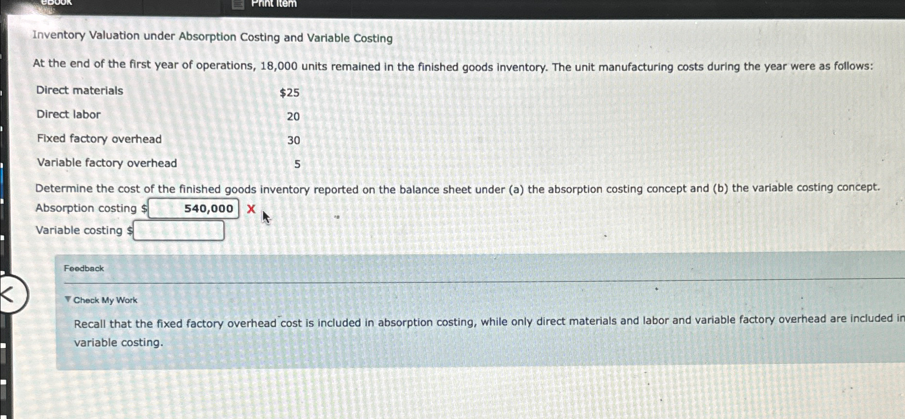 Solved Inventory Valuation under Absorption Costing and | Chegg.com