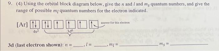 Solved 9. (4) Using the orbital block diagram below, give | Chegg.com