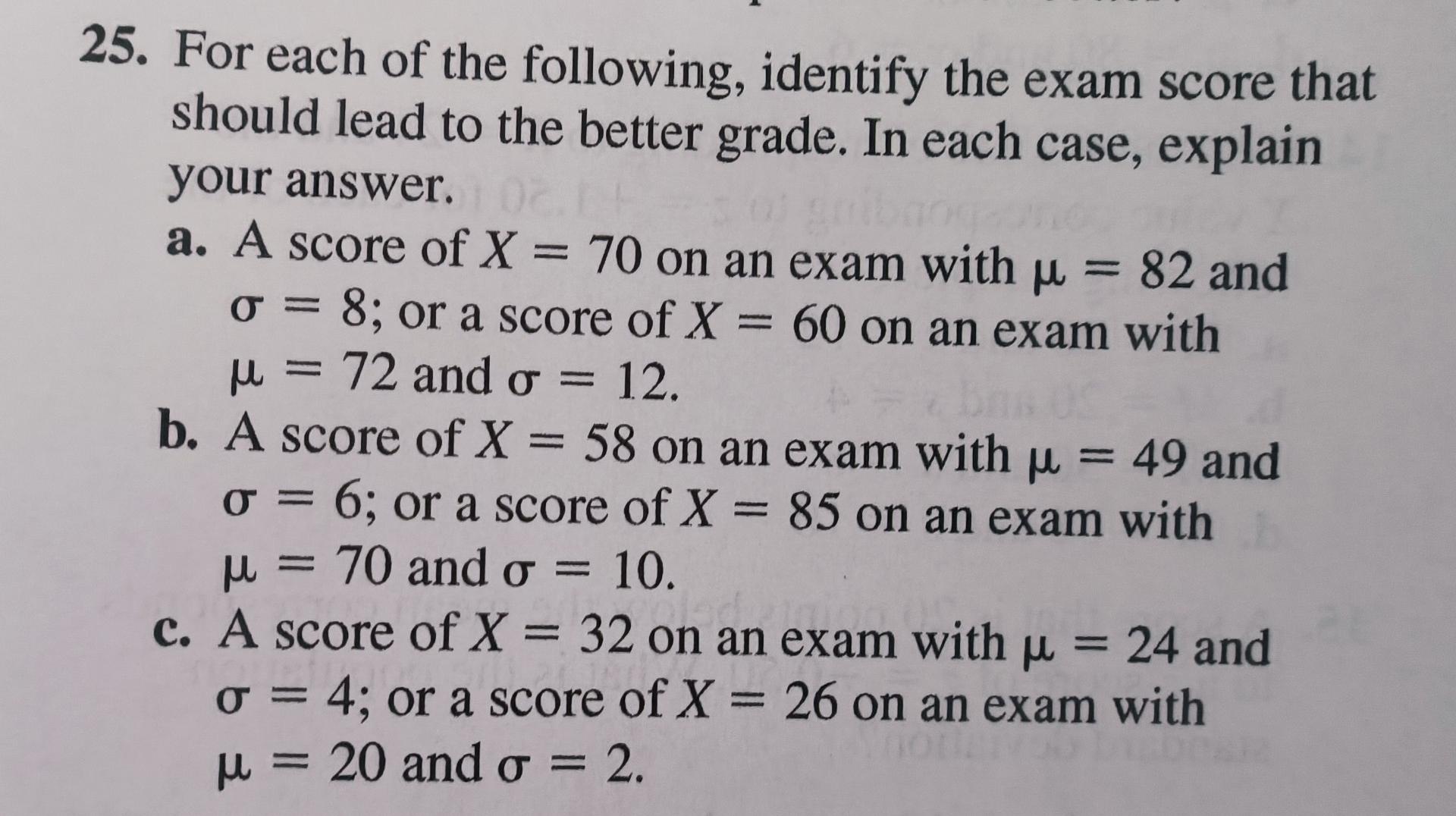 Solved 5. For each of the following, identify the exam score | Chegg.com