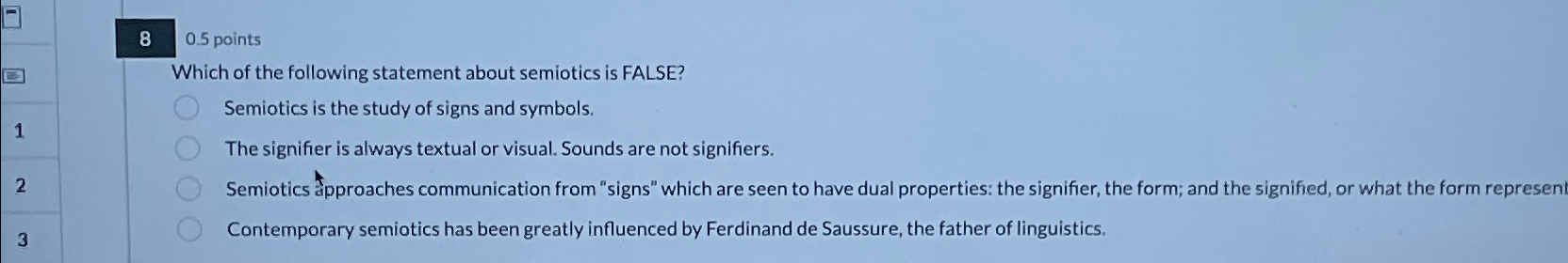 Solved 0.5 ﻿pointsWhich of the following statement about | Chegg.com