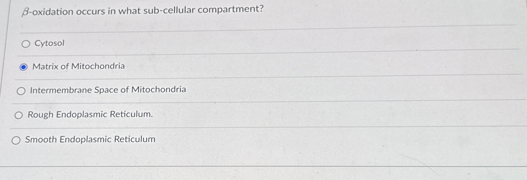 Solved β-oxidation occurs in what sub-cellular | Chegg.com