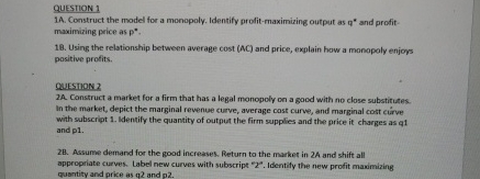 Solved QUESTION 11A. ﻿Construct the model for a monopoly. | Chegg.com