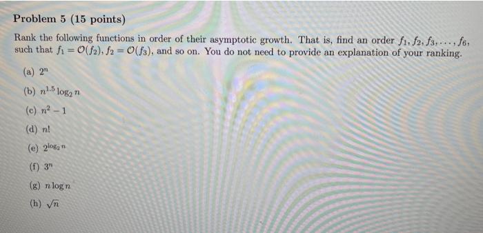 Solved Rank the following functions in order of their | Chegg.com