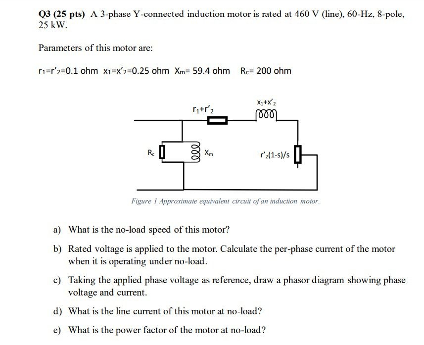 Solved Q3 (25 ﻿pts) ﻿A 3-phase Y-connected induction motor | Chegg.com