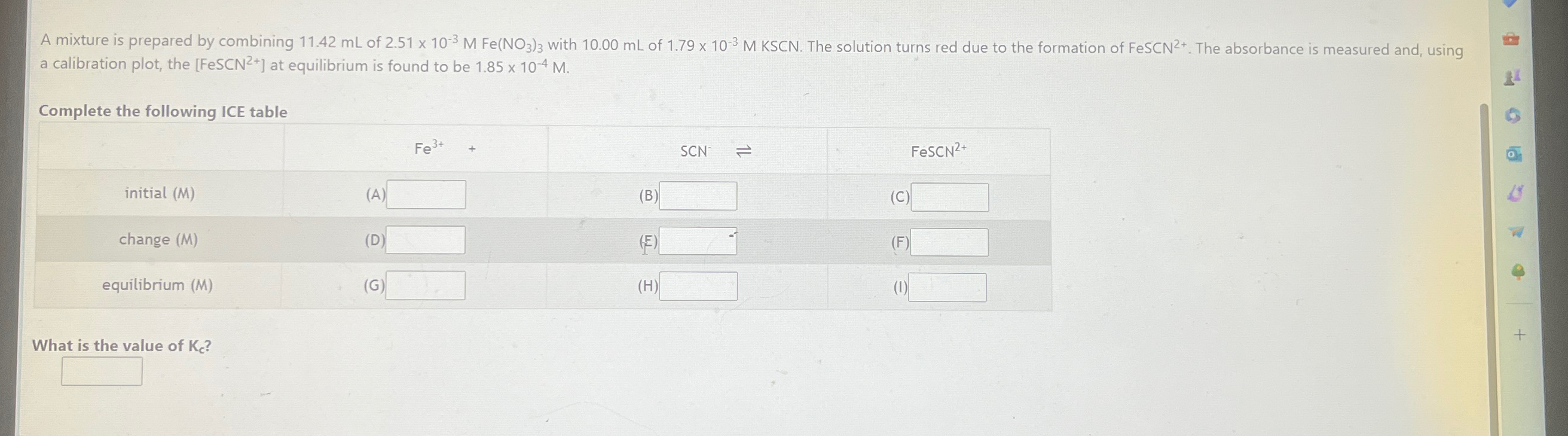 Solved a calibration plot, the FeSCN2+ ﻿at equilibrium is | Chegg.com