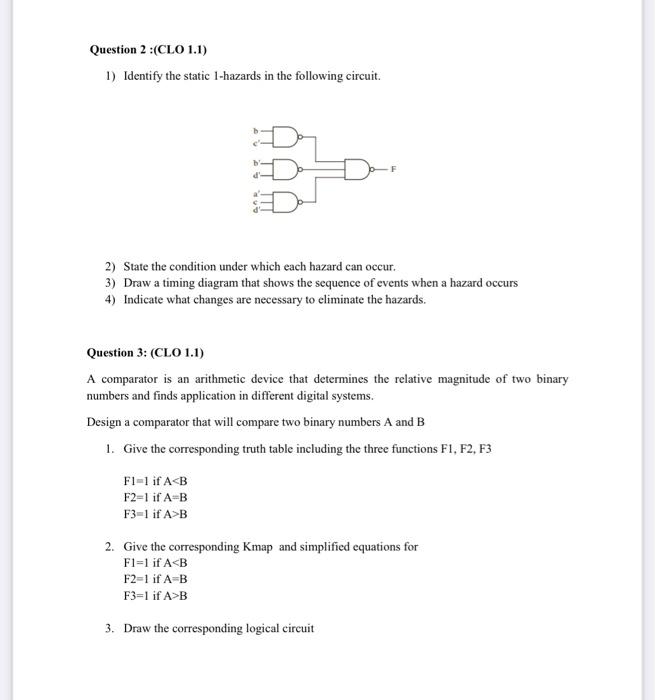 Solved 1) Identify the static 1-hazards in the following | Chegg.com
