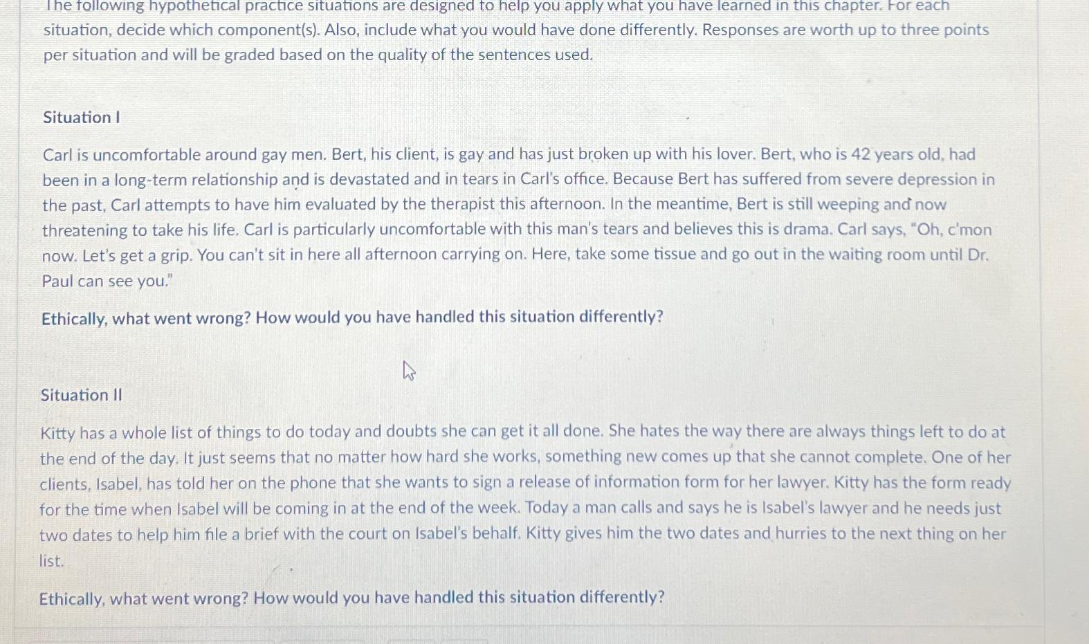 Solved The following hypothetical practice situations are | Chegg.com