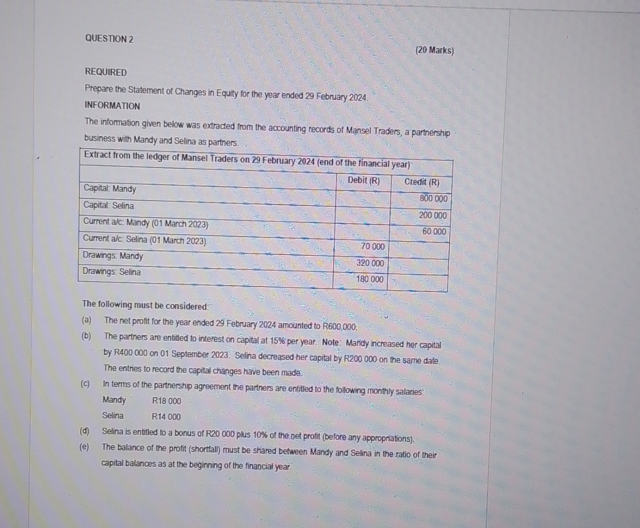 Solved by an EXPERT QUESTION 2(20 ﻿Marks)REQUIREDPrepare the Statement of | Chegg.com
