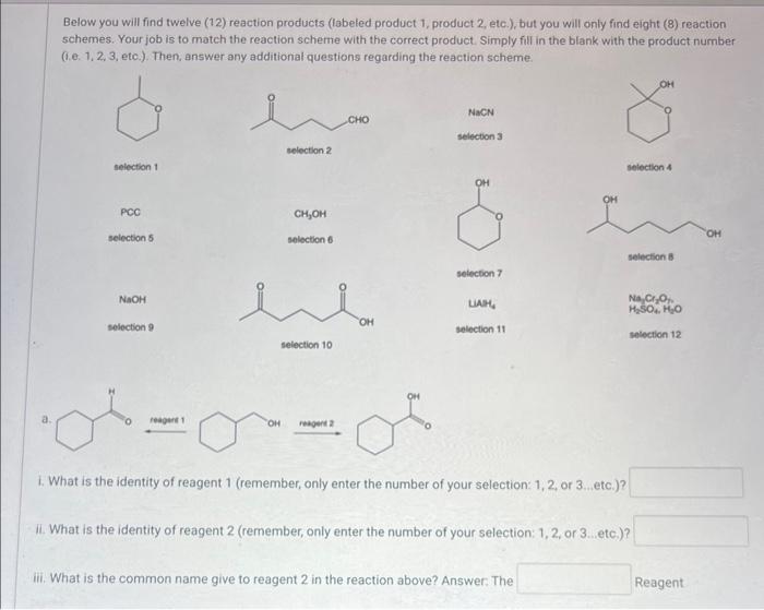 Solved Below you will find twelve (12) reaction products | Chegg.com