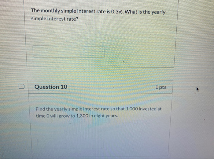Solved The monthly simple interest rate is 0.3%. What is the | Chegg.com