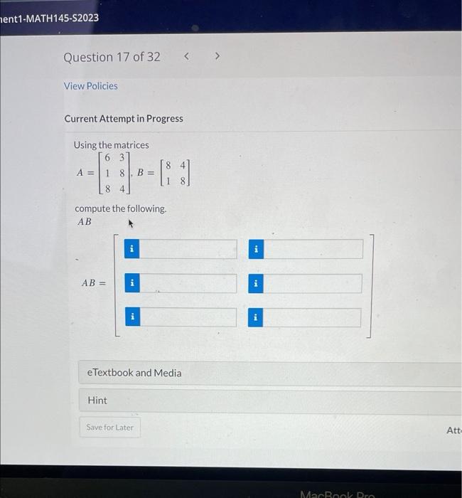 Solved Current Attempt in Progress Using the matrices | Chegg.com