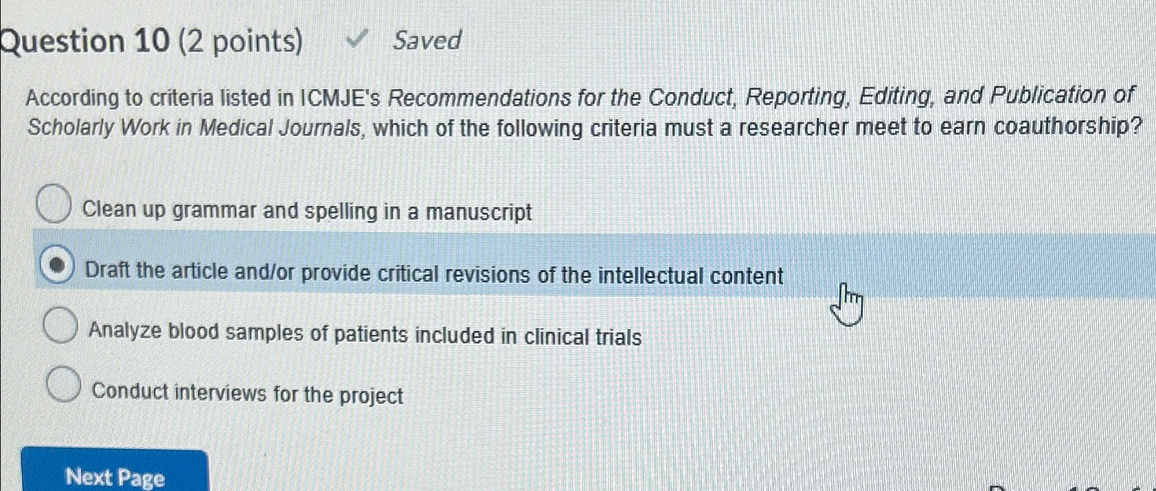 Solved Question 10 (2 ﻿points)SavedAccording to criteria | Chegg.com