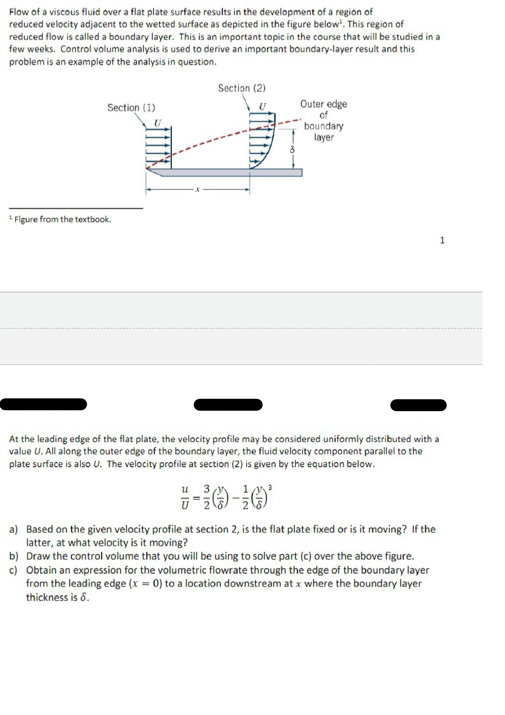 Solved At the leading edge of the flat plate, the velocity | Chegg.com