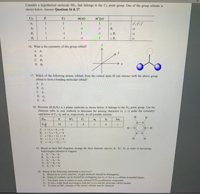 Consider a hypothetical molecule ML, that belongs to | Chegg.com