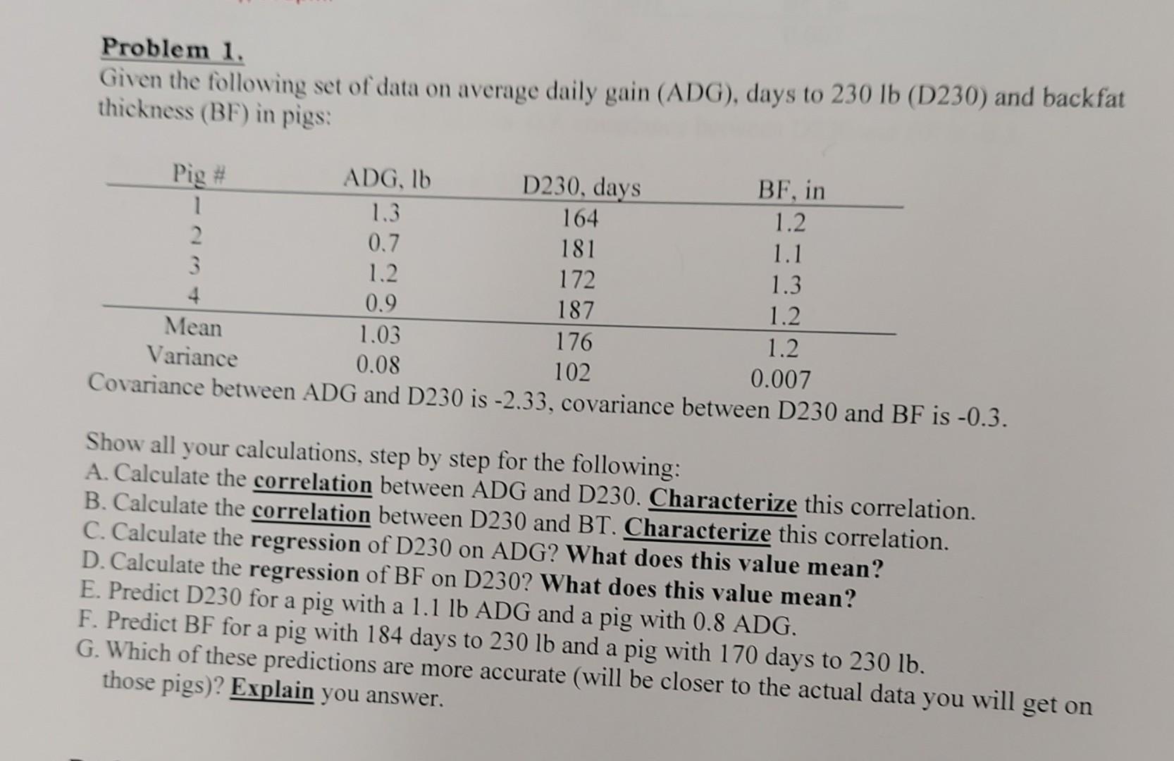 Solved Problem 1. Given the following set of data on average | Chegg.com
