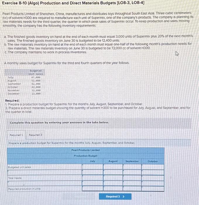 Solved Exercise 8-10 (Algo) Production and Direct Materials | Chegg.com