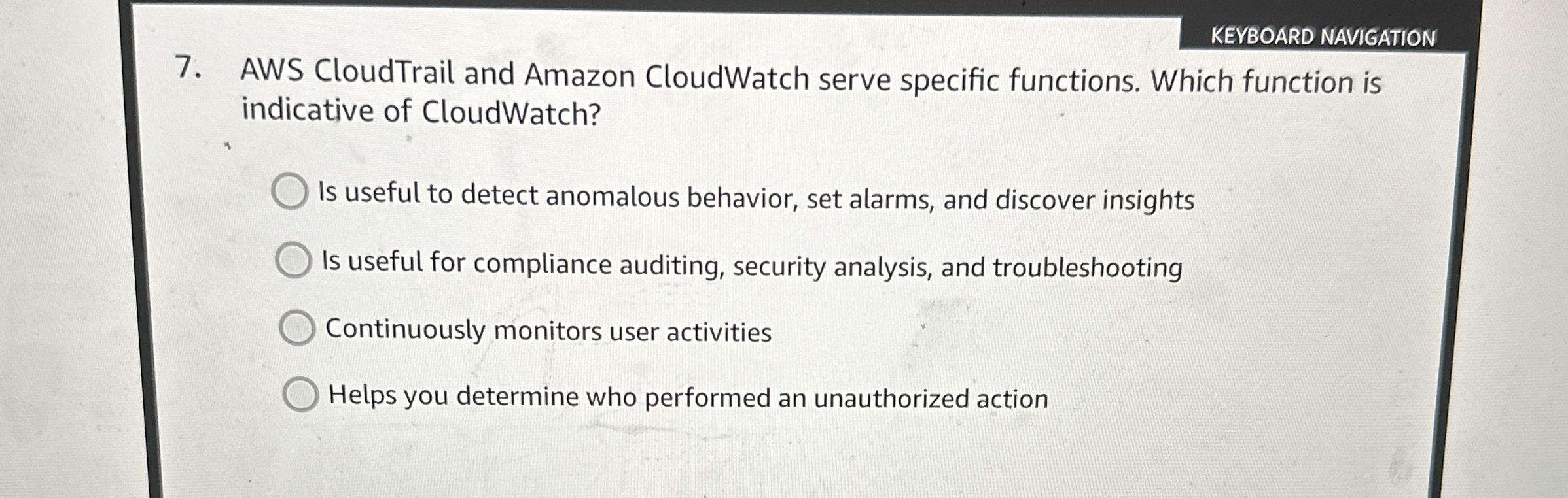 High Quality SOLUTION KEYBOARD NAVIGATION7. ﻿AWS CloudTrail and Amazon | Chegg.com