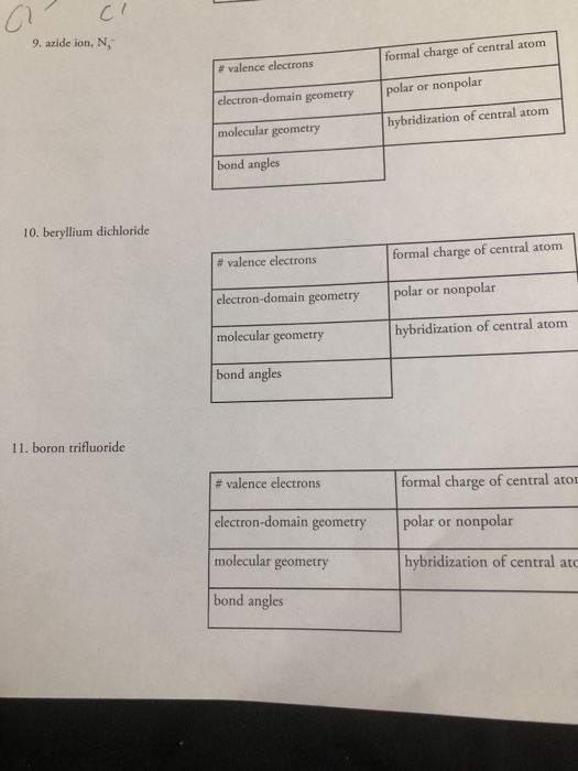 Solved 9. azide ion, N, formal charge of central atom | Chegg.com