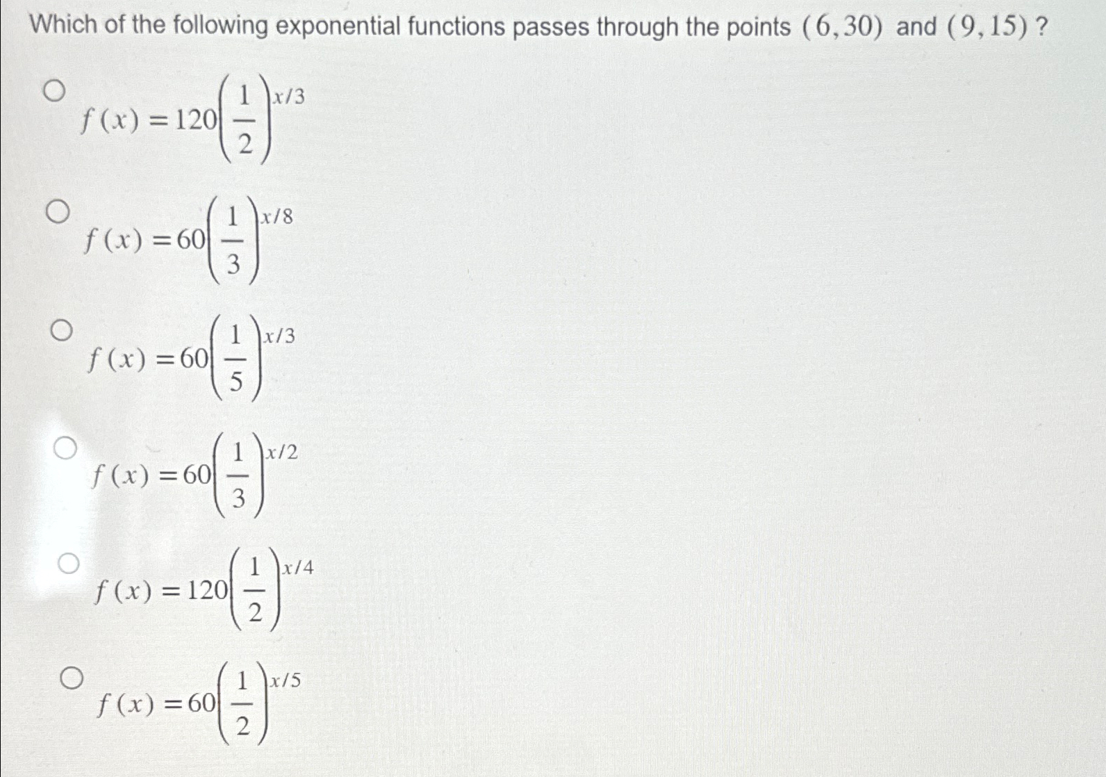 Solved Which of the following exponential functions passes | Chegg.com