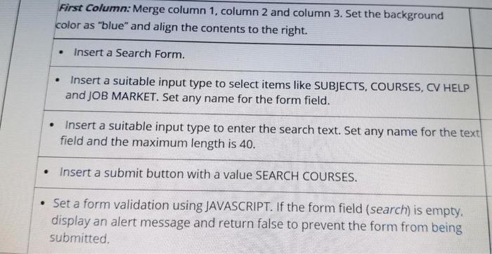 Solved First Column: Merge column 1, column 2 and column 3. | Chegg.com
