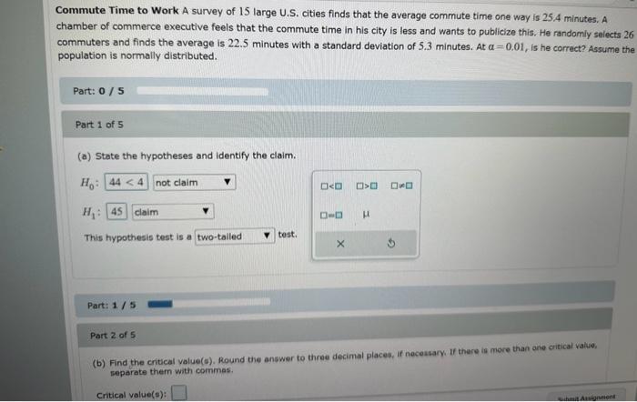 Solved Commute Time to Work A survey of 15 large U.S. cities | Chegg.com
