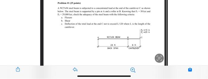 Problem 11 (25 points) A W27x94 steel beam is | Chegg.com