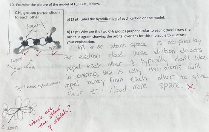 Solved 10. Examine the picture of the model of H2CCCH2, | Chegg.com