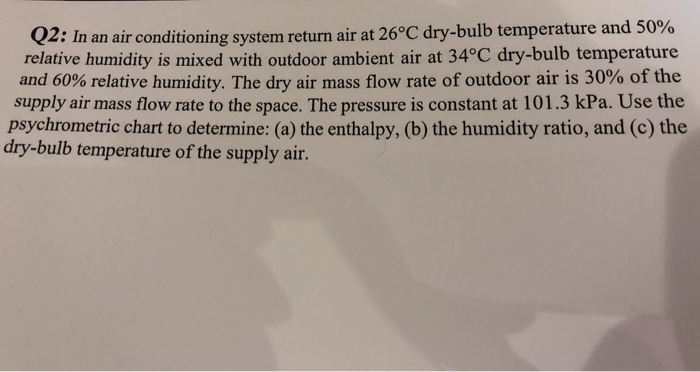 Solved Q2: In an air conditioning system return air at 26°C | Chegg.com